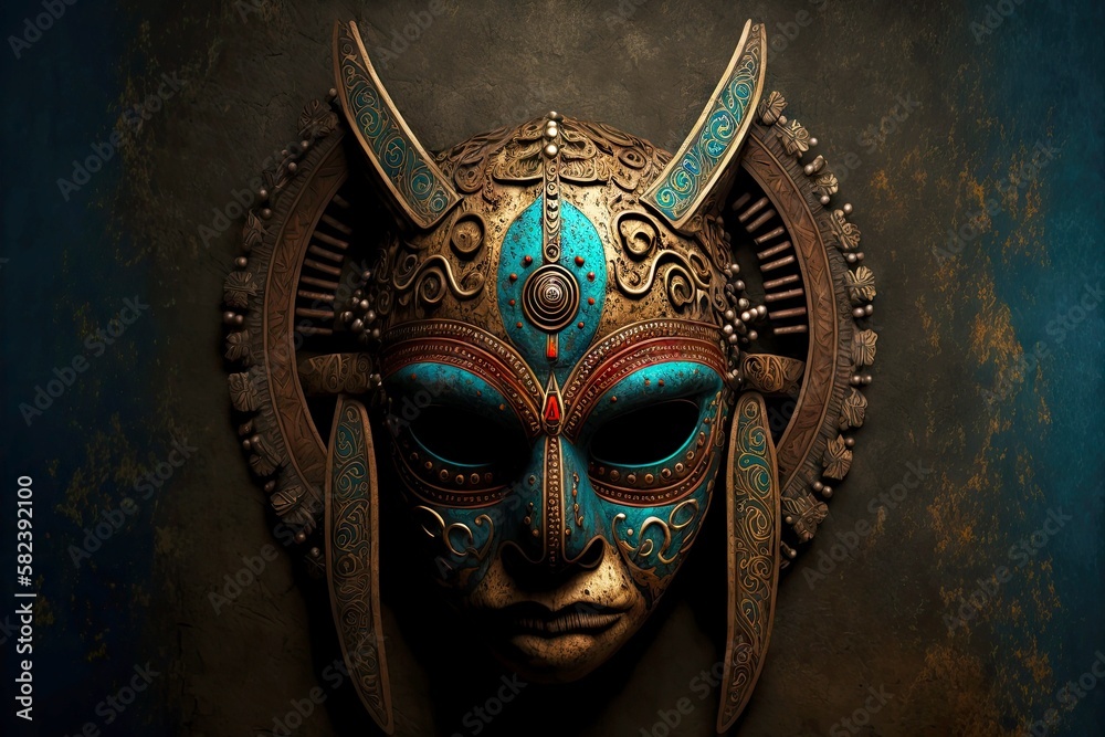 mystical ritual mask of tribe, symbol of divine beings, created with ...