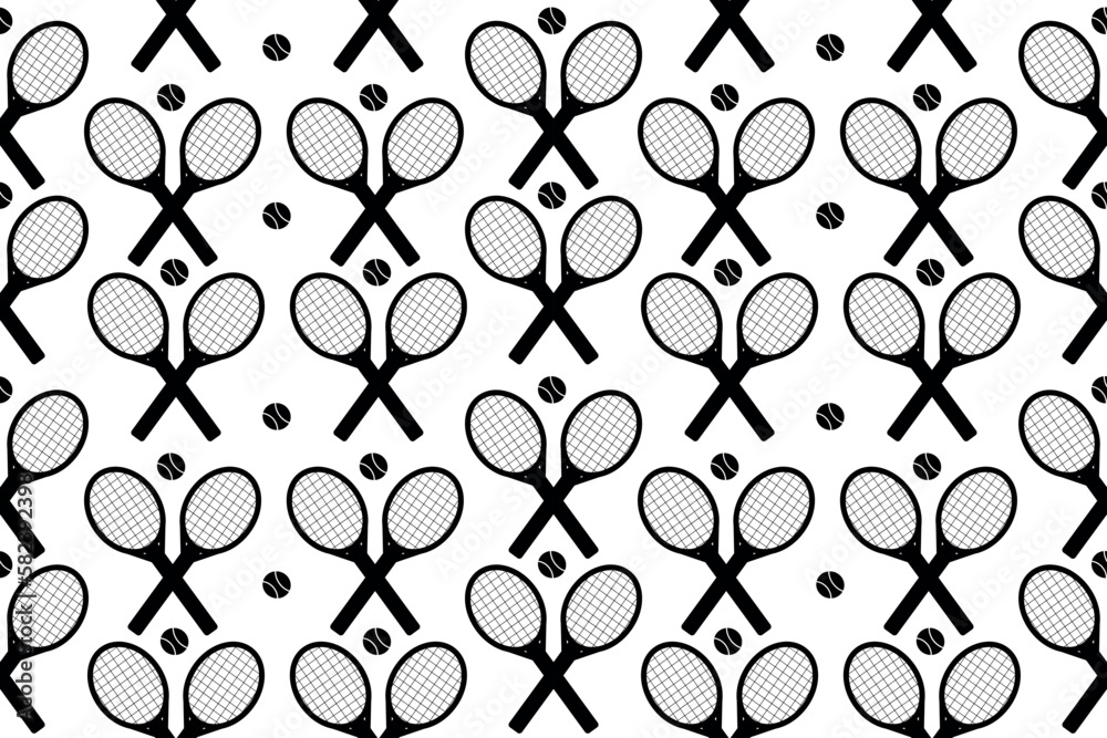 Vector illustration of a tennis seamless pattern. Black and white ...