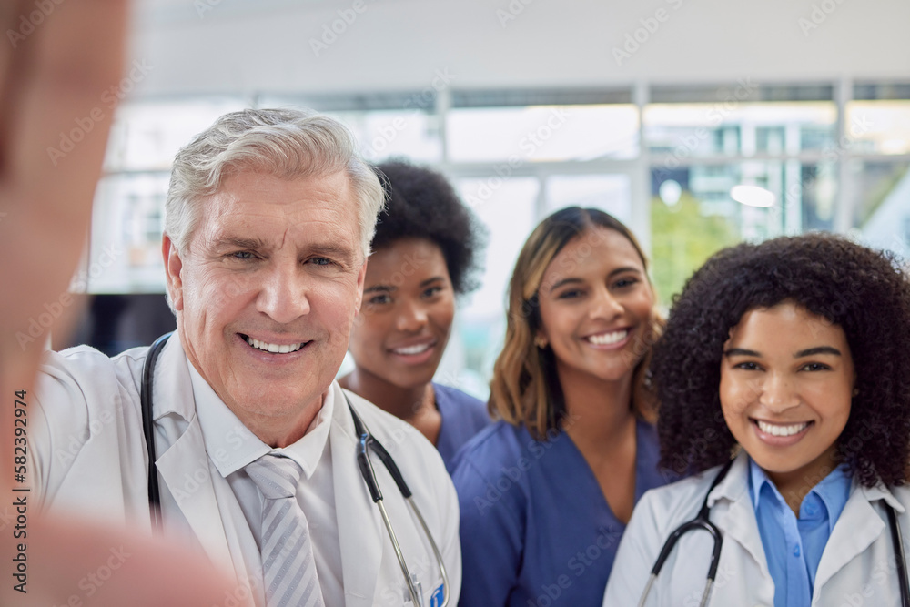 Selfie portrait of doctors, nurses or healthcare group of people for ...