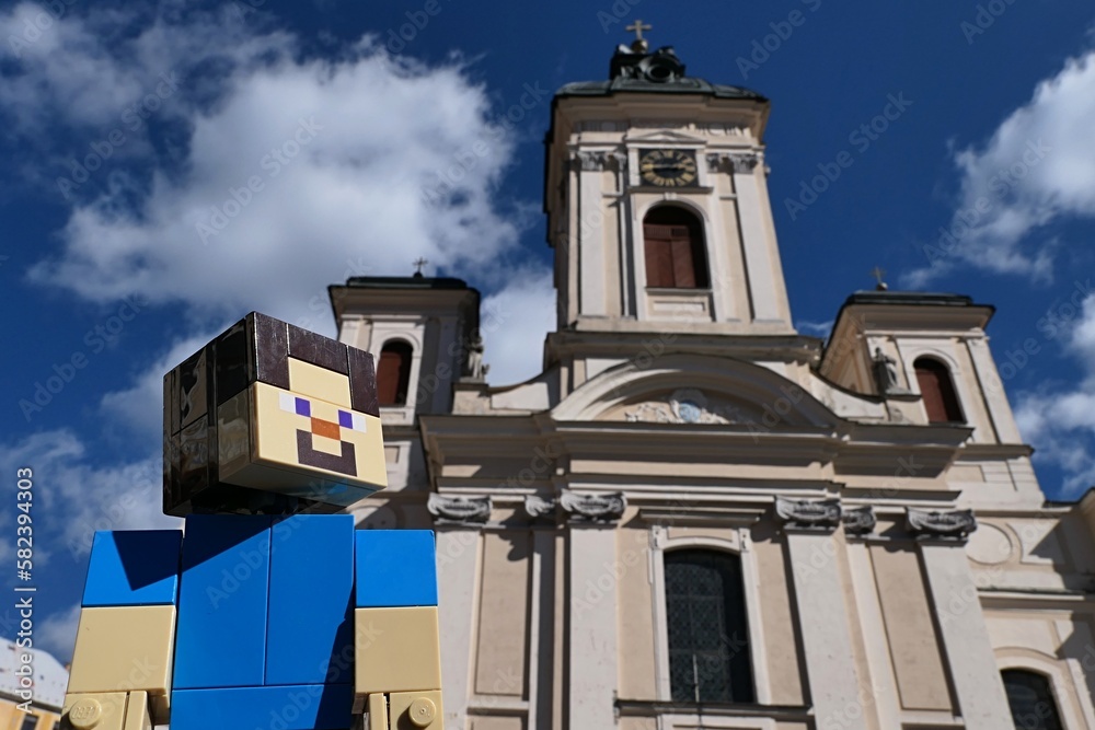 LEGO Minecraft Steve standing in front of catholic Church Of The ...
