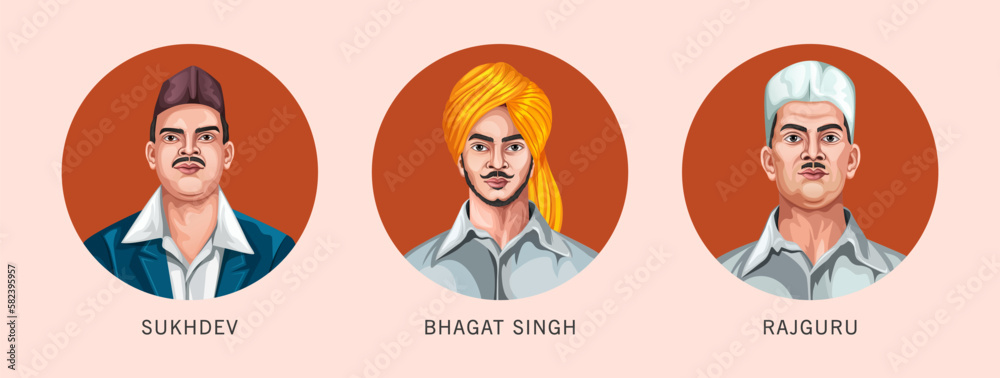 Indian freedom fighters Bhagat Singh, Sukhdev, and Rajguru vector ...