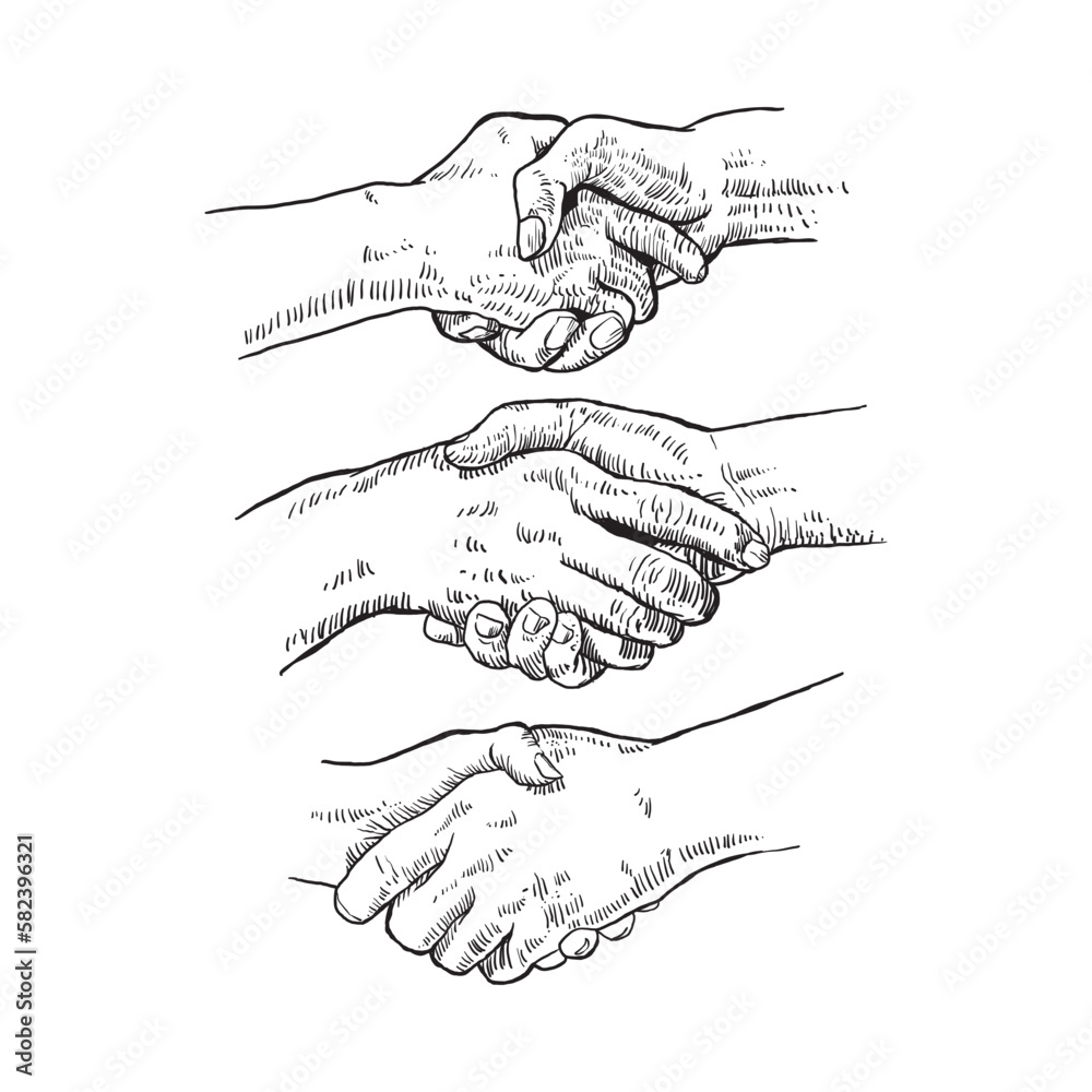 hands drawing shaking hands to each other Stock Vector | Adobe Stock