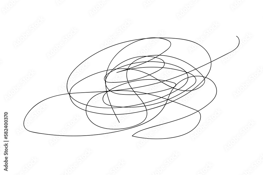 Vector illustration of black tangled thread sketch isolated on white ...