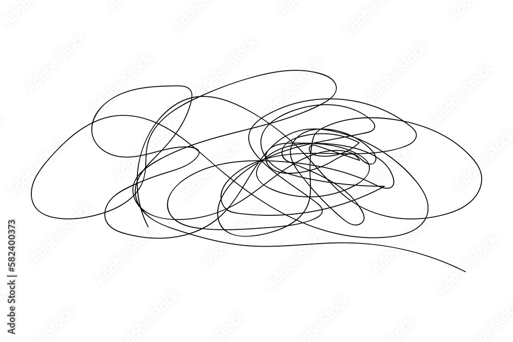 Vector illustration of black tangled thread sketch isolated on white ...
