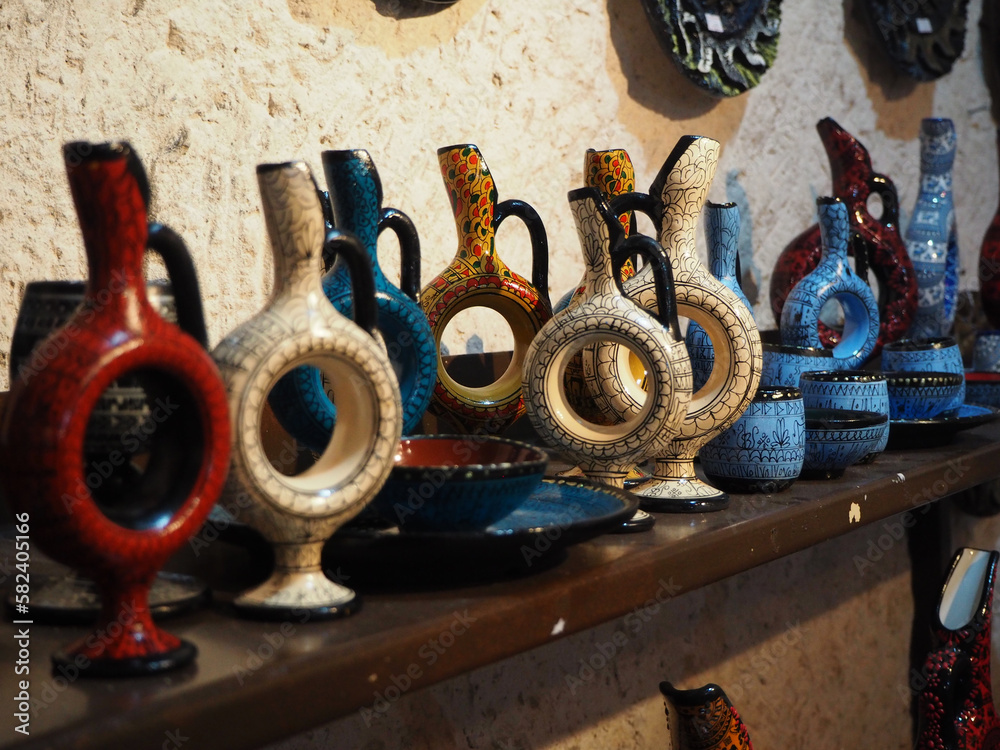 Colorful pottery and pottery made with local handicrafts in the ...