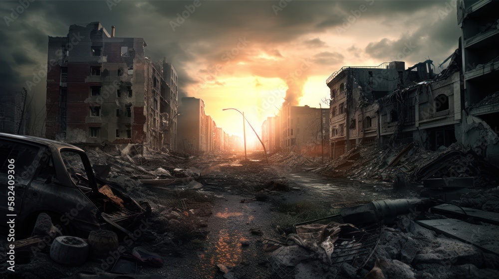 Destroyed city post- apocalypse concept. futuristic cityscape ...