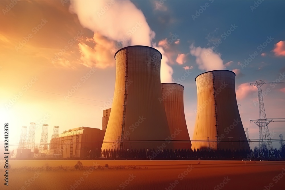Stockillustratie Nuclear power plant generates clean energy through ...