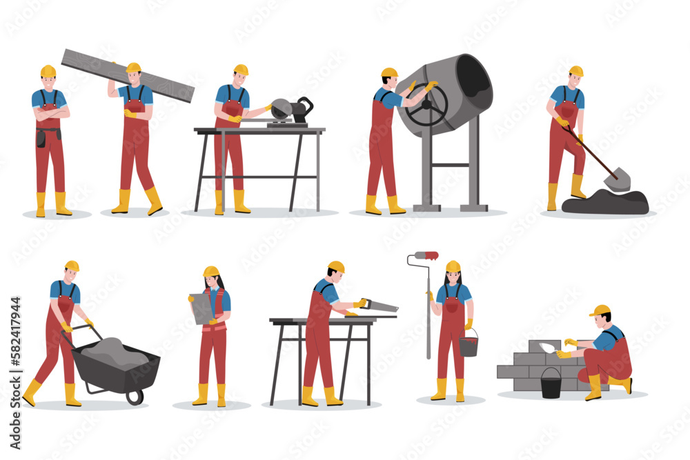 Vector illustration set of construction workers. Illustration for ...