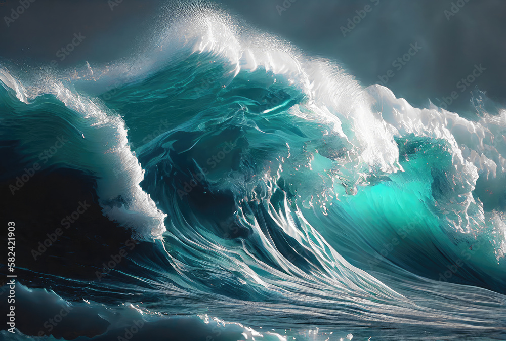 Huge blue ocean waves crashing at sunset during large swell in heavy ...