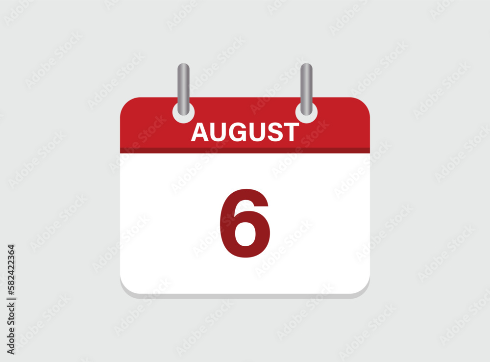 Vetor de 6th August calendar icon. Calendar template for the days of ...