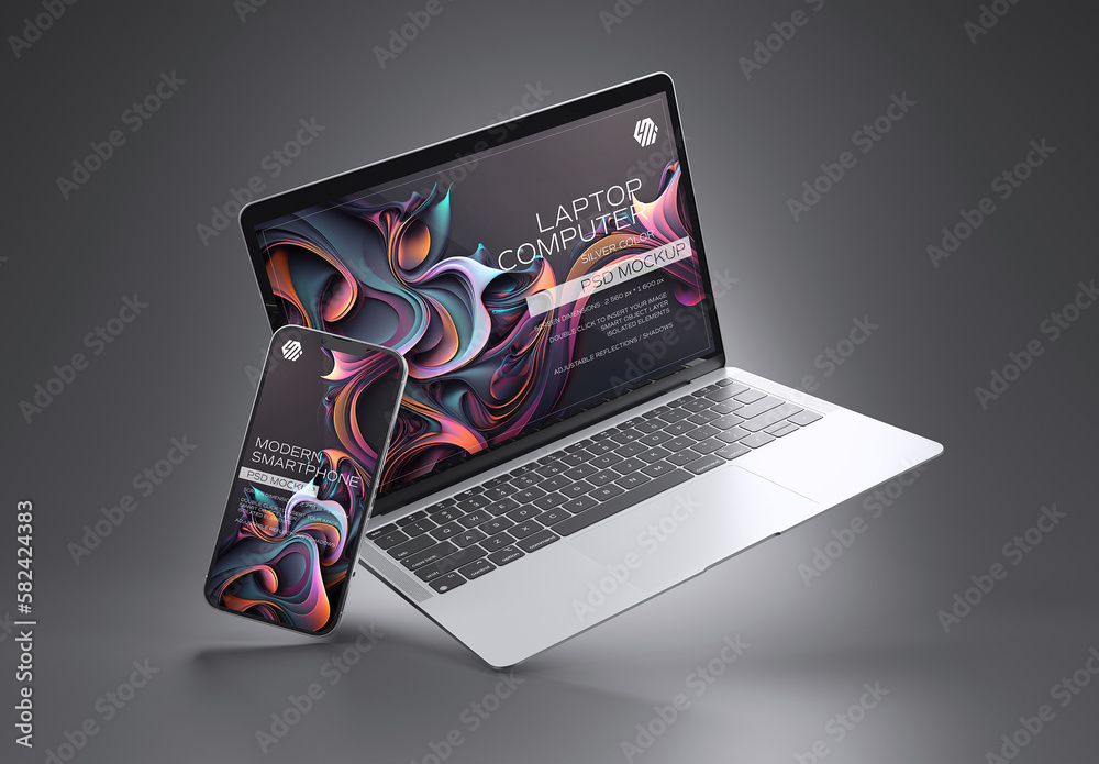 Smartphone and Laptop Mockup on Dark Stock Template | Adobe Stock