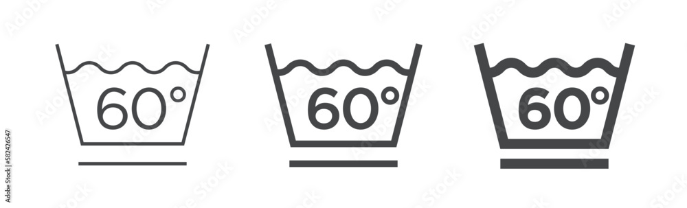 Clothes care icon, 60 degrees MILD WASH. International marking of ...