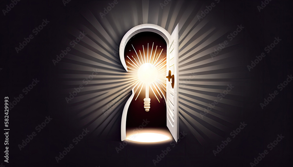 Keyhole. White light breaks through the keyhole symbol of idea or hope ...