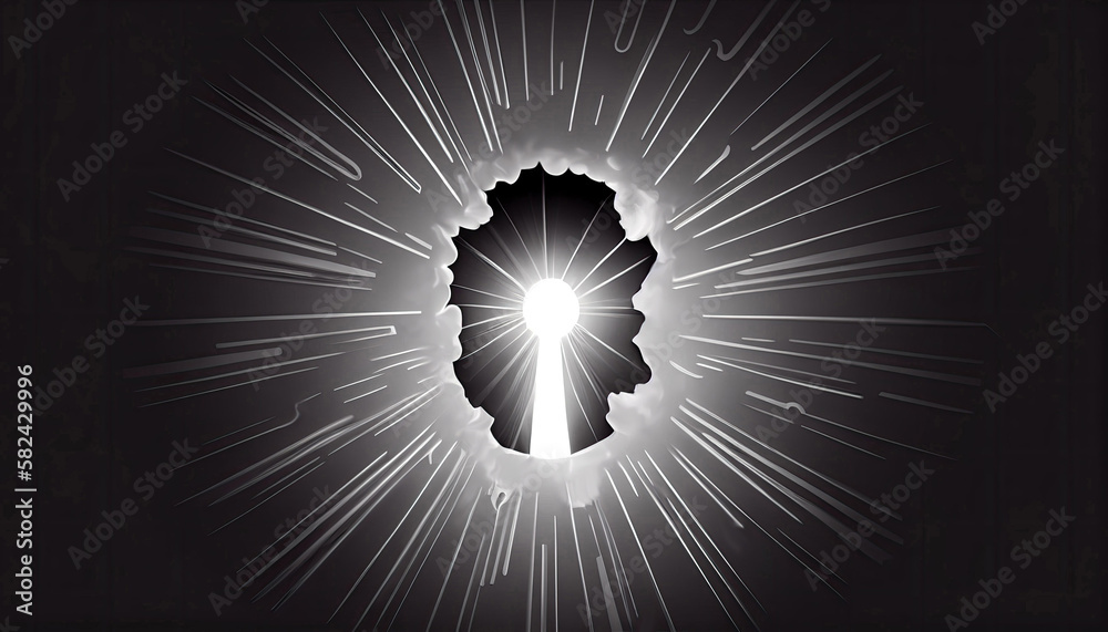 Keyhole. White light breaks through the keyhole symbol of idea or hope ...