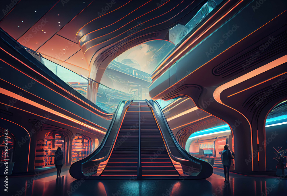 Futuristic AI shopping mall with holographic storefronts - Generative ...