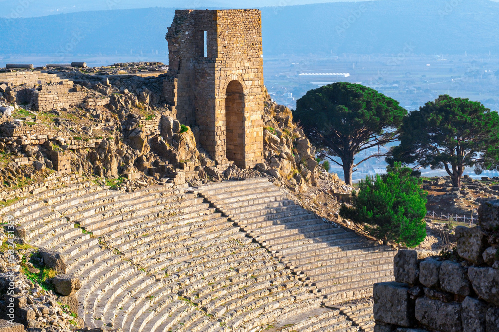 The giant Hellenistic theatre (2nd century BCE) of Pergamon on top of ...