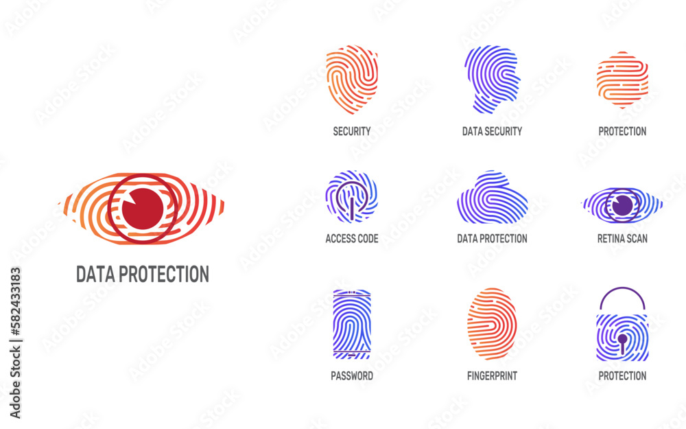Fingerprint logo. Digital privacy icons. Crime lock. Face or brain ...