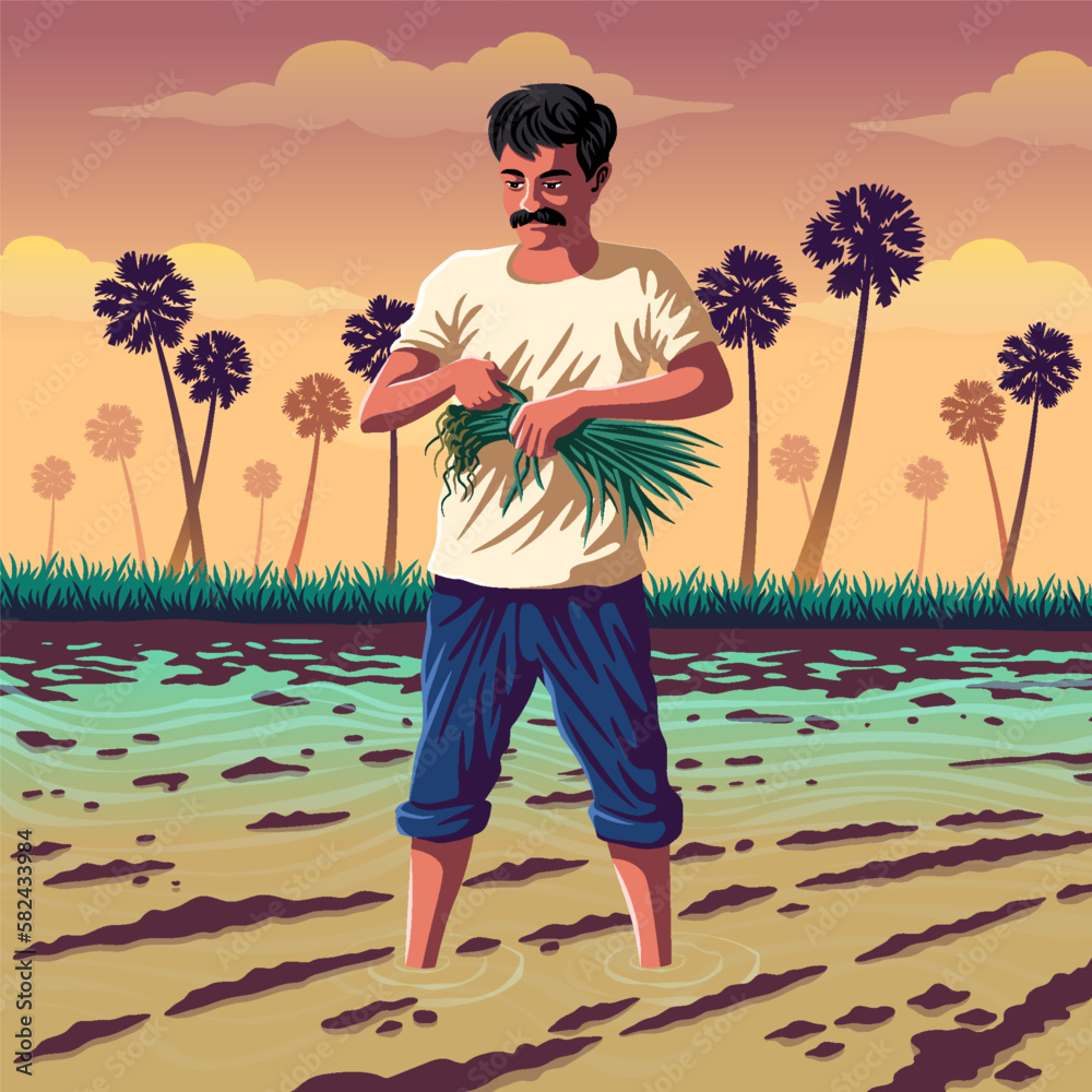 Kerala Farmer - A Vibrant Vector Illustration Depicting the Resilience ...