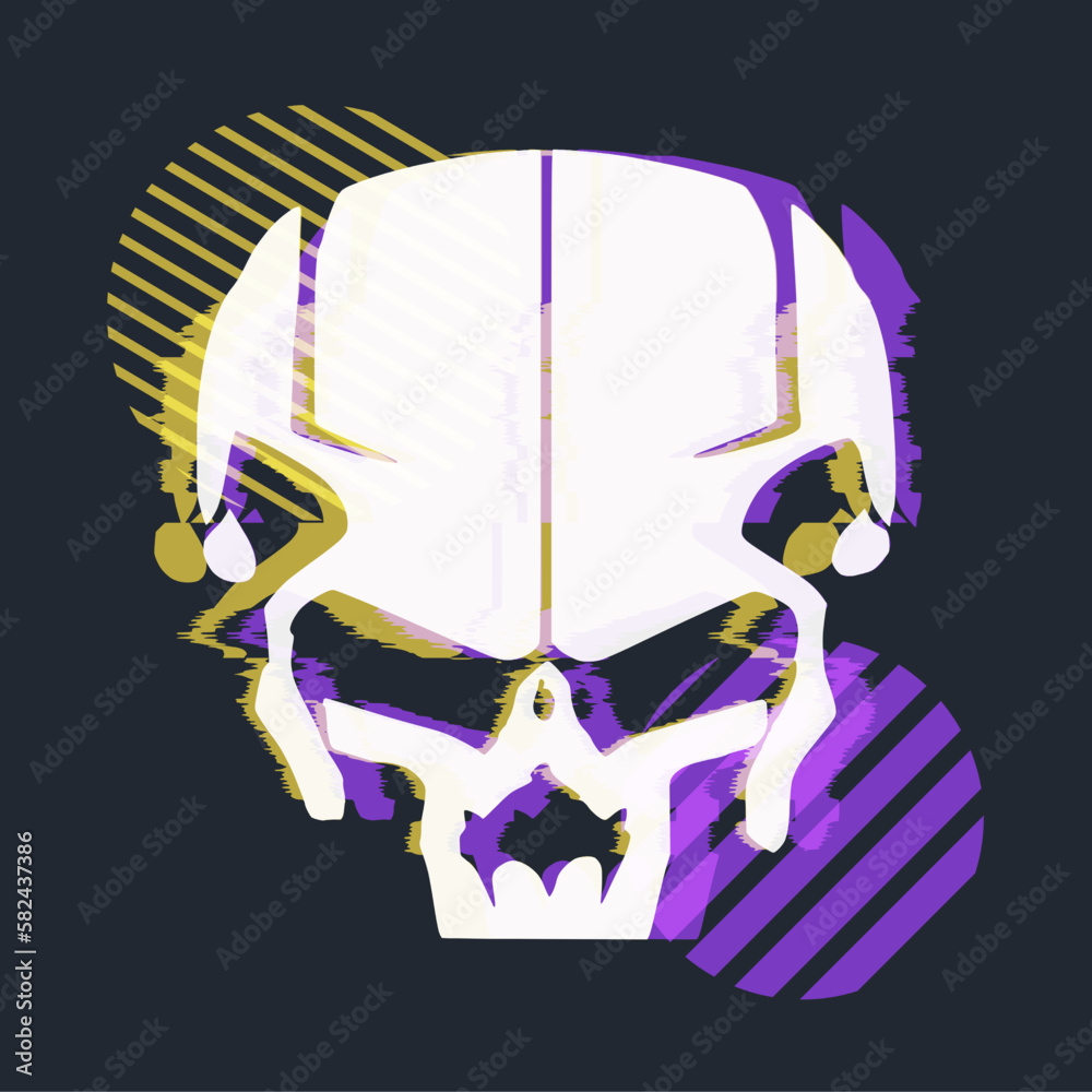 Cyberpunk Styled Cyborg Skull Illustration with Color Leak and Trendy ...