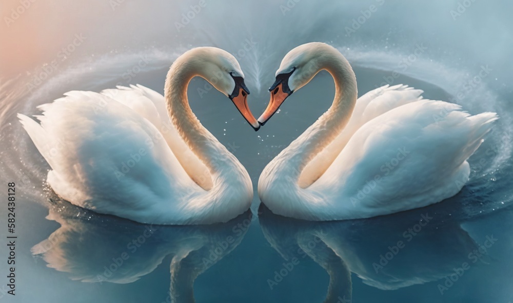 two swans making a heart shape with their necks in the middle of the ...