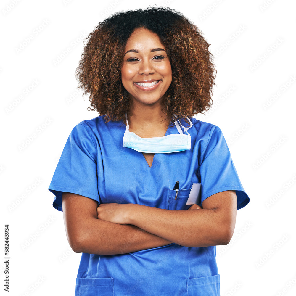 Confident, portrait and black woman nurse smiling. Face, healthcare or ...