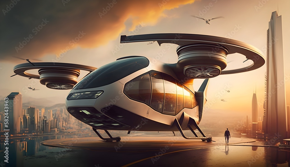 Flying air taxi Future of urban air mobility, helicopter, UAM urban air ...