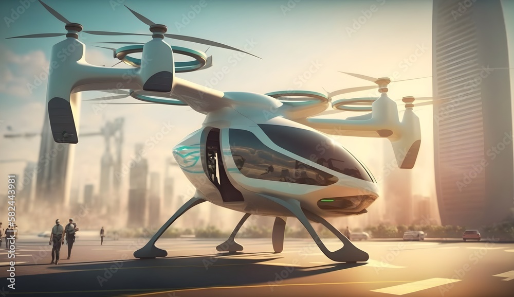 Flying air taxi Future of urban air mobility, helicopter, UAM urban air ...