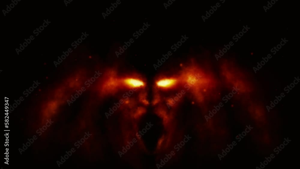 Scary demon ghost in darkness. 2D animation. Gloomy monster face in ...