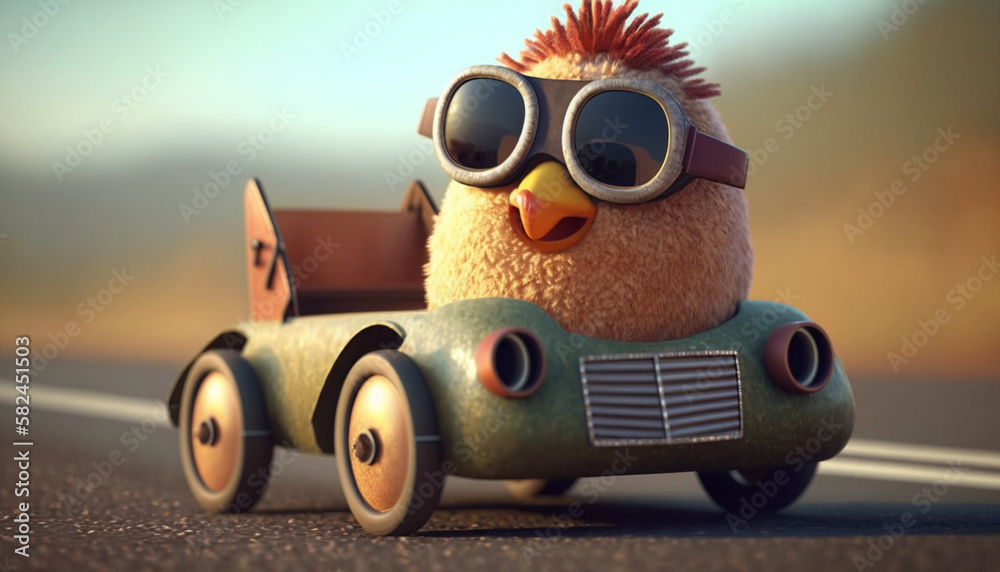 Cool Chicken Racer: Revving Up in a Tuned Toy Car ilustração do Stock ...
