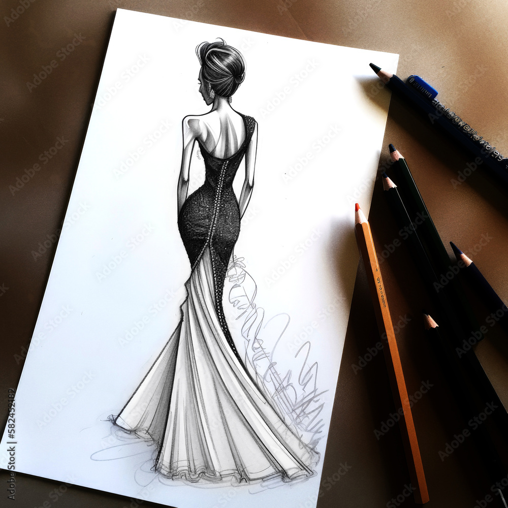 A fashion designer brings style to life in amazing hand-drawn dress ...