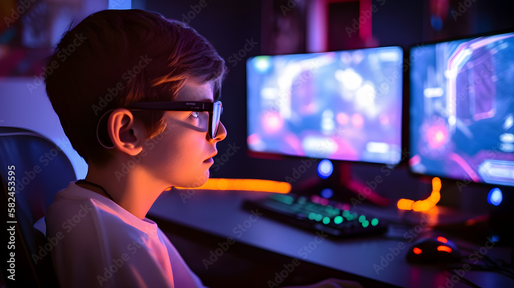 gamer boy playing video games Stock Illustration | Adobe Stock