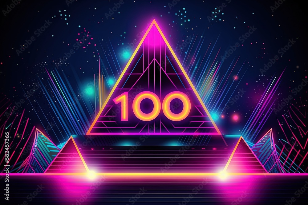 number 100 Illustration of 1980 Retro Neon Poster. Outer Space ...
