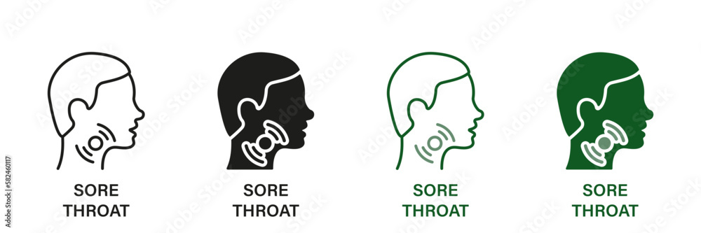 Painful Sore Throat Symbol Collection. Sore Throat Line and Silhouette ...