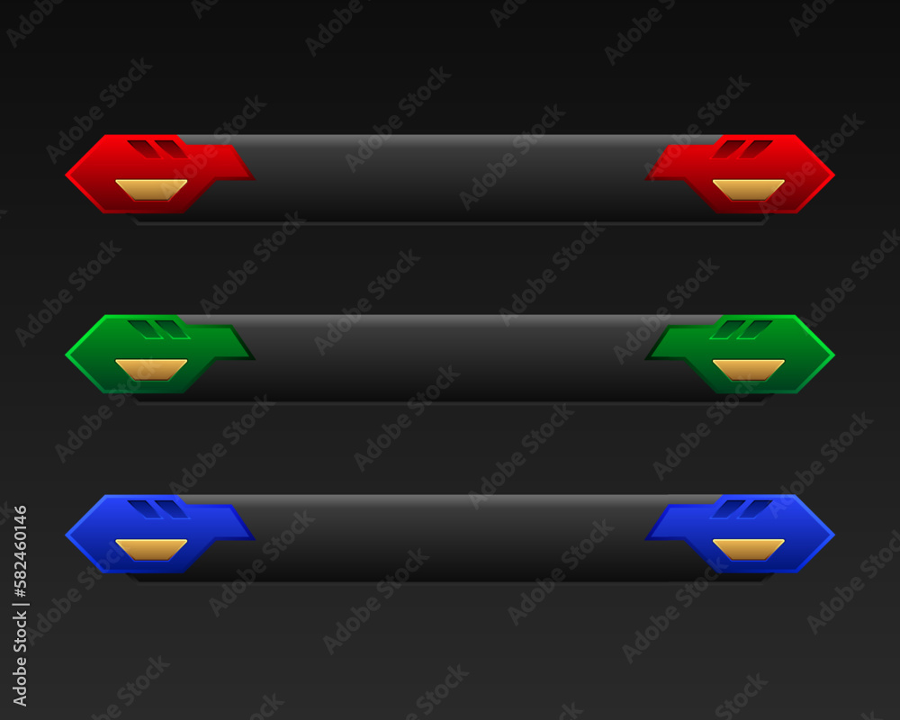 Abstract red, green and blue lower third game gui screen title buttons ...