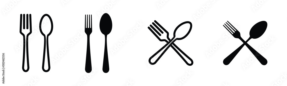 Fork and spoon icon. Cutlery icon set in line and flat style ...