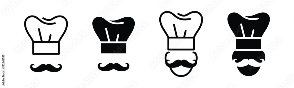 Chef icon. Chef hat icon set. Moustache chef sign and symbol in line ...