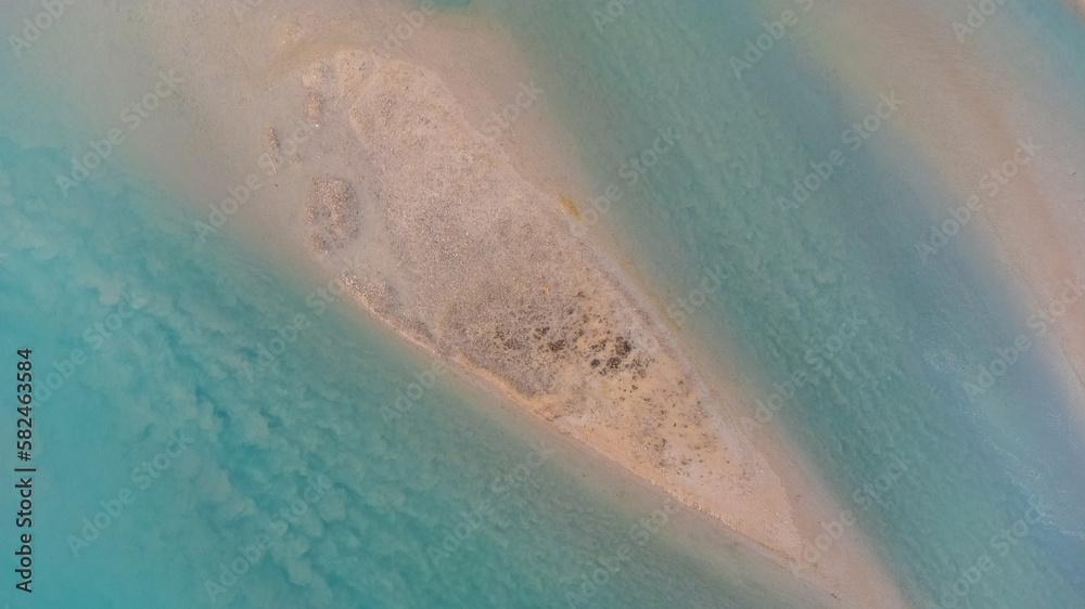 Aerial panorama of the Brussa lagoon, Veneto. Crystal clear and emerald ...