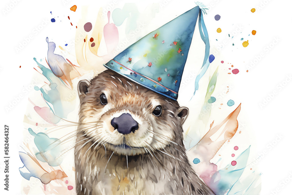 otter wearing a birthday party hat Stock Illustration | Adobe Stock