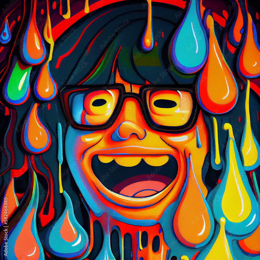 Psychedelic drippy oil painting with vibrant neon colors of girl ...