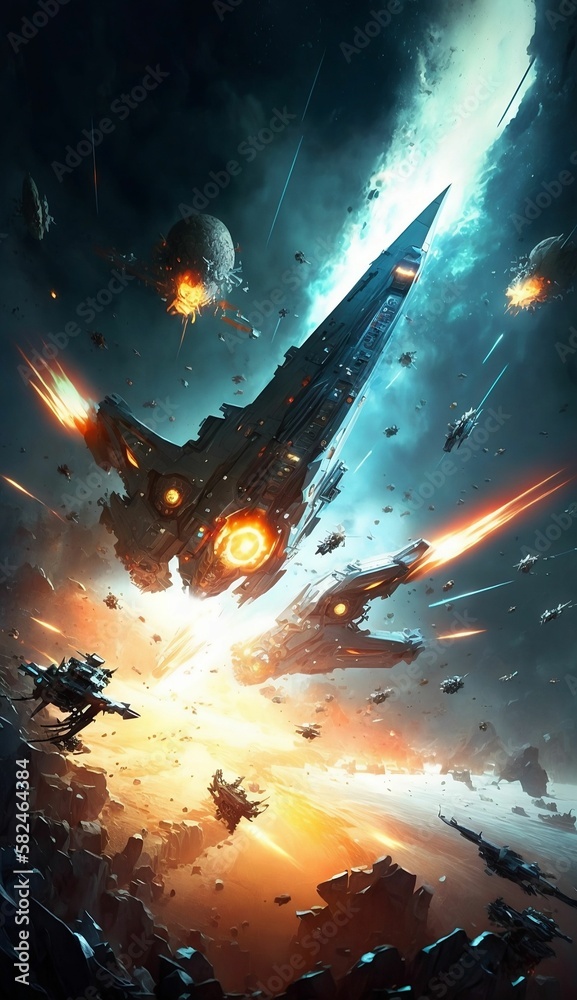 Starships fighting an epic battle in space with lasers and missiles ...