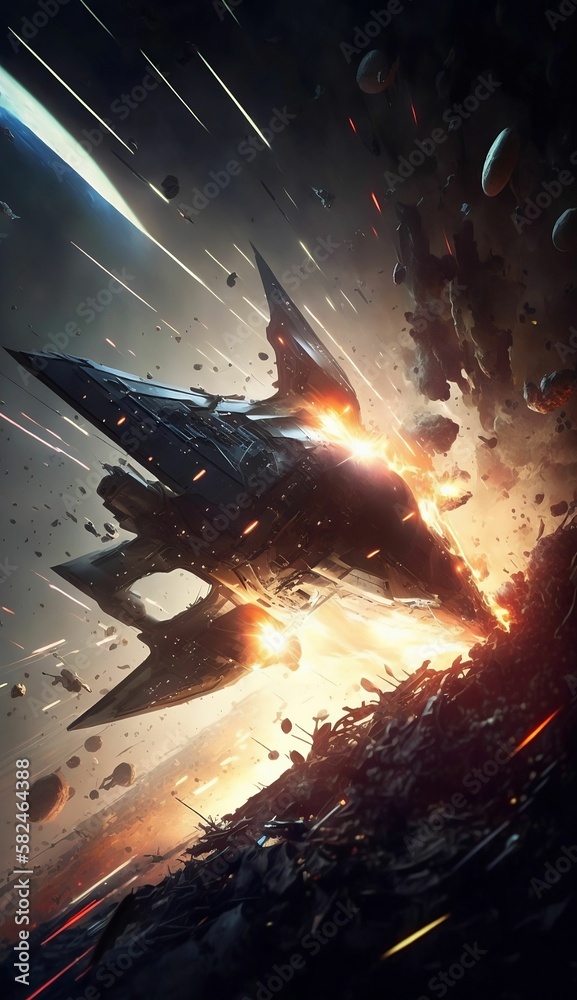Starships fighting an epic battle in space with lasers and missiles ...