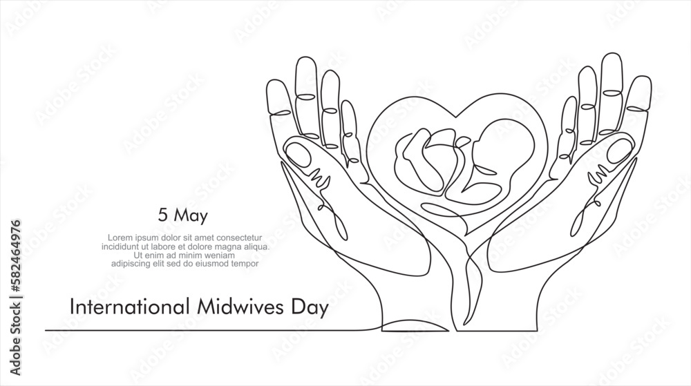 International midwives day. Continuous one line drawing of hands ...