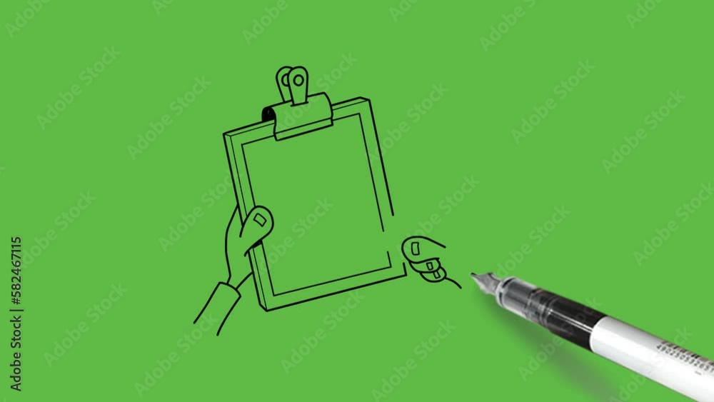 Draw close rectangle shape paper board with clip, three square, lines ...