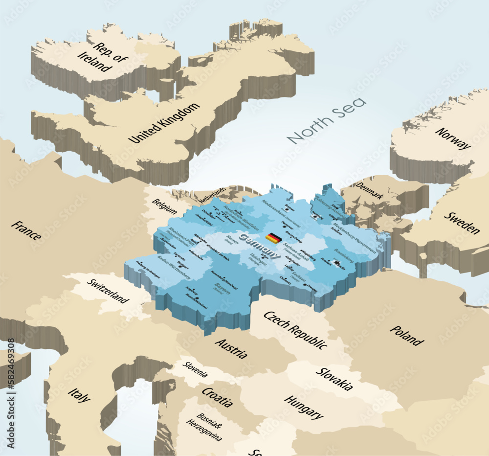 Germany states isometric map with neighbouring countries Stock Vector ...