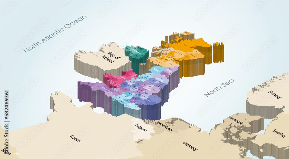 Grafika wektorowa Stock: United Kingdom isometric map colored by local ...