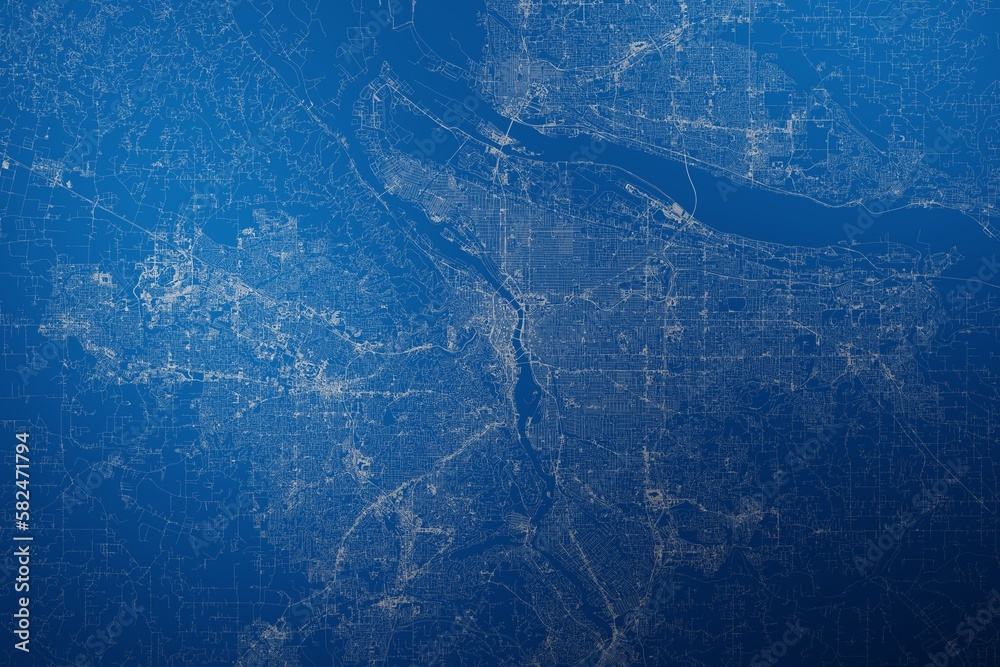 Stylized map of the streets of Portland (Oregon, USA) made with white ...