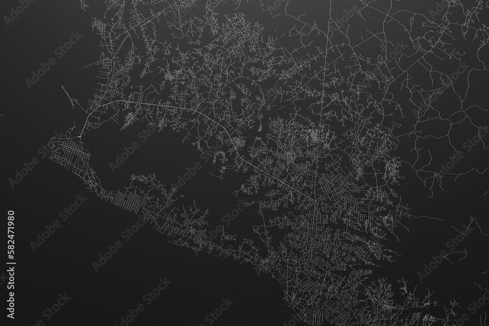 Street map of Monrovia (Liberia) on black paper with light coming from ...