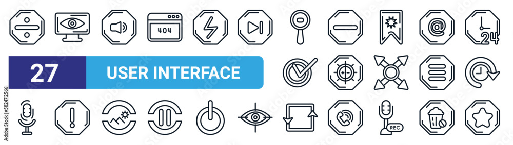 set of 27 thin line user interface icons such as delete anchor point, detective search, top ...