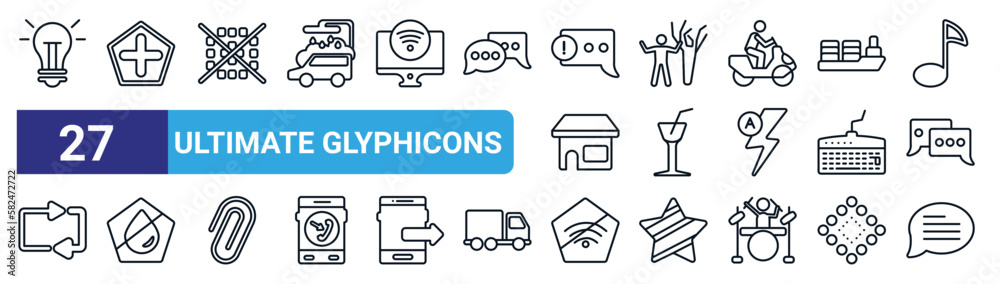 set of 27 thin line ultimate glyphicons icons such as light bulb on ...