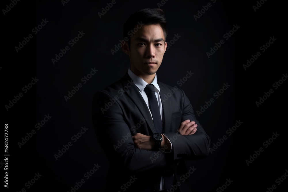 Young asiatic manager entrepreneur male man posing fierce and powerful ...